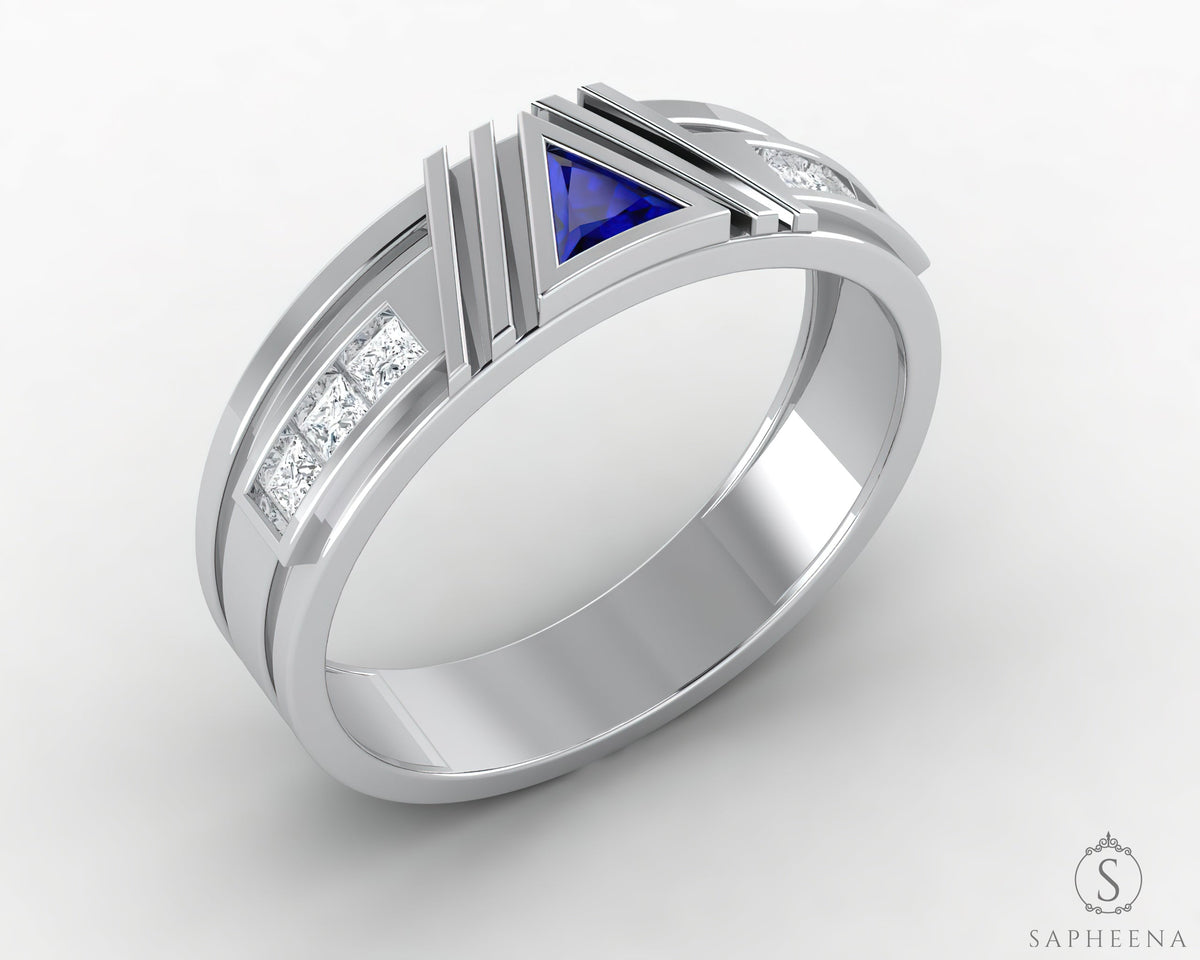 Monty Men's Blue Sapphire Triangle Cut Wedding Ring – Sapheena Jewelry